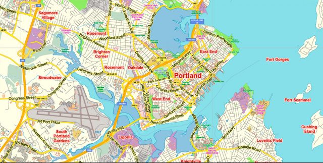 Portland Maine US Map Vector Exact City Plan Low Detailed Street Map ...