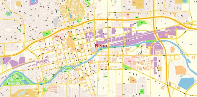 Reno Nevada US Map Vector Exact City Plan High Detailed Street Map ...