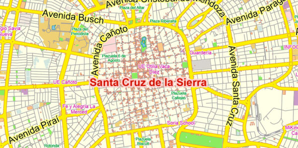 Santa Cruz de la Sierra Bolivia PDF Map Vector Exact City Plan Low ...