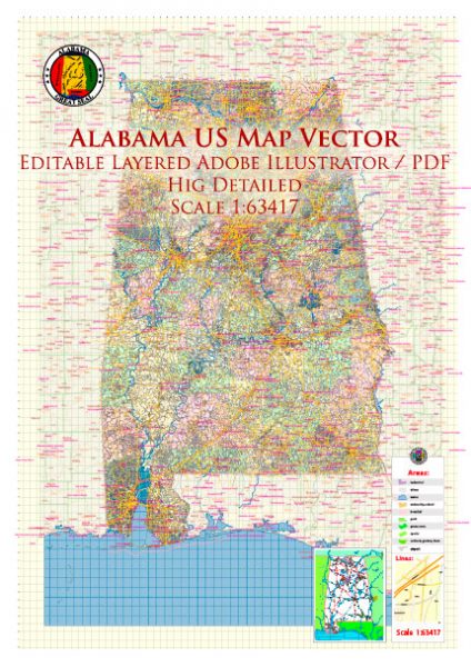 Free vector map Alabama State US – counties areas and names: Ai, PDF ...