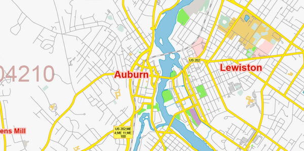 Auburn + Lewiston Maine US Map Vector Free Editable Layered Adobe ...