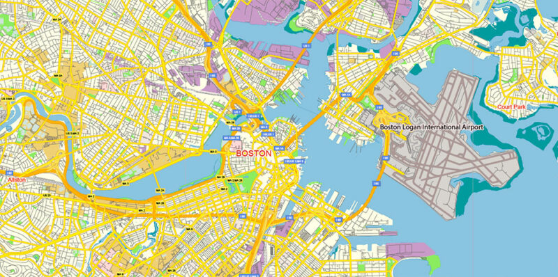 Boston Metro Area Massachusetts US Map Vector Free Editable Layered ...