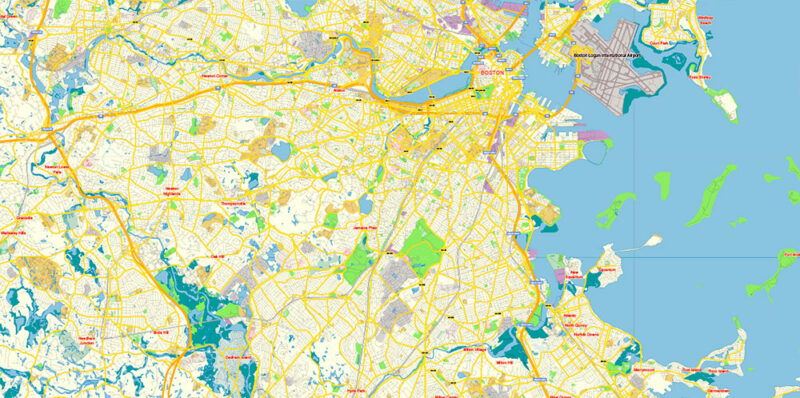 Boston Metro Area Massachusetts US Map Vector Free Editable Layered ...