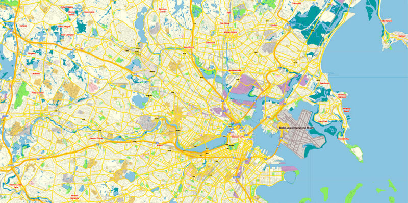 Boston Metro Area Massachusetts US Map Vector Free Editable Layered ...