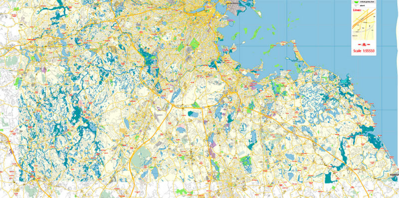Boston Metro Area Massachusetts US Map Vector Free Editable Layered ...