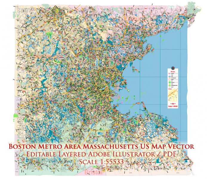 Boston Massachusetts US PDF Vector Map Exact City Plan LOW Detailed ...
