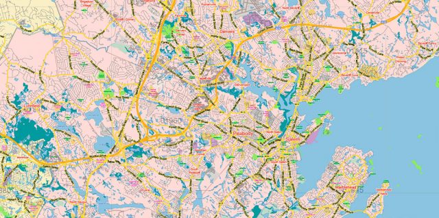 Boston Massachusetts US PDF Vector Map Exact City Plan LOW Detailed ...