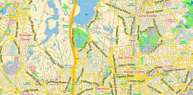 Boston Massachusetts US Map Vector Exact City Plan LOW Detailed Street ...
