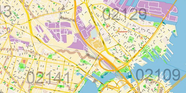 Boston Massachusetts US PDF Map Vector Exact City Plan High Detailed ...