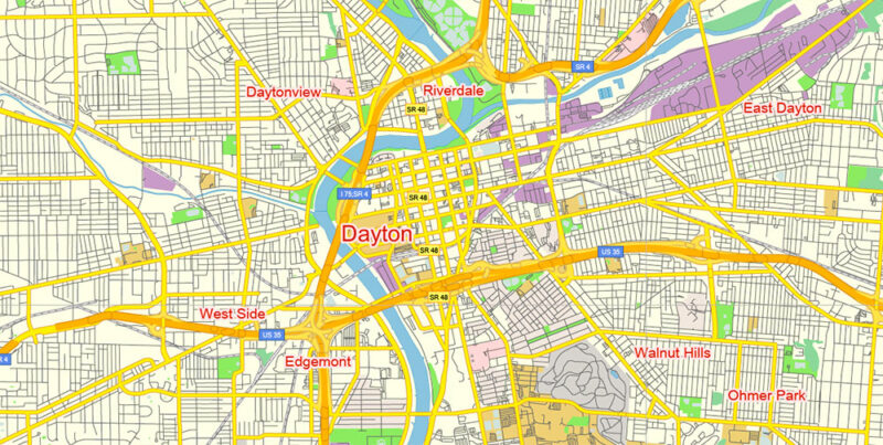 Dayton + Springfield Ohio US Map Vector Free Editable Layered Adobe ...