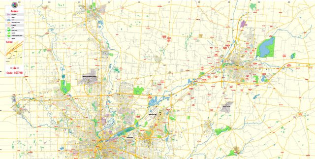 Dayton + Springfield Ohio US Map Vector Free Editable Layered Adobe ...