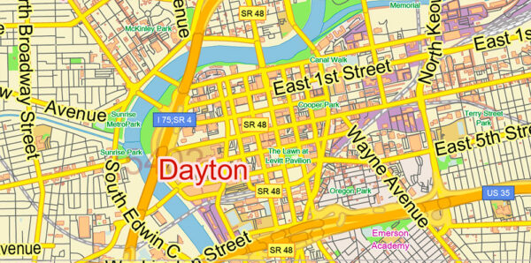 Dayton Springfield Ohio US Map Vector Exact City Plan LOW Detailed ...