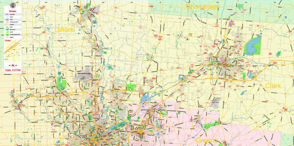 Dayton Springfield Ohio US PDF Map Vector Exact City Plan LOW Detailed ...