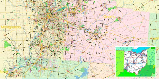 Dayton Springfield Ohio US Map Vector Exact City Plan LOW Detailed ...