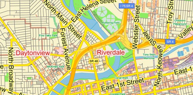 Dayton Springfield Ohio US PDF Map Vector Exact City Plan LOW Detailed ...