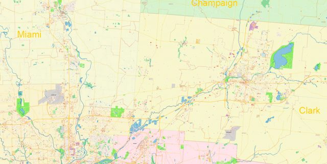 Dayton Springfield Ohio US PDF Map Vector Exact City Plan High Detailed ...