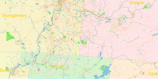 Dayton Springfield Ohio US Map Vector Exact City Plan High Detailed ...