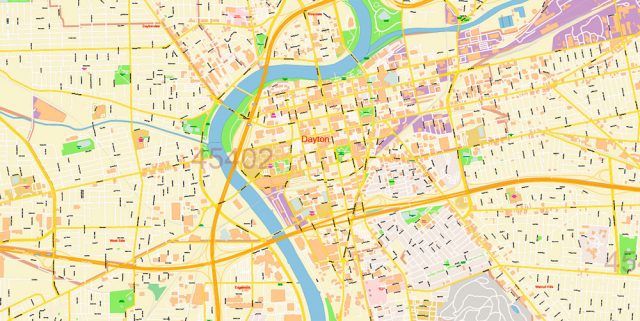 Dayton Springfield Ohio US PDF Map Vector Exact City Plan High Detailed ...