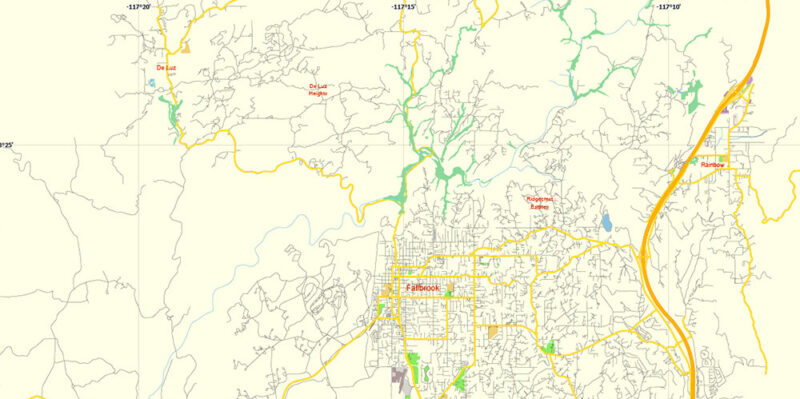 Fallbrook California US Map Vector Free Editable Layered Adobe ...