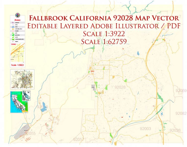 Fallbrook California 92028 US Map Vector Exact City Plan High Detailed ...