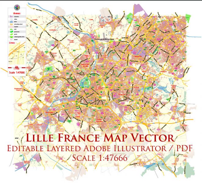 Lille France Map Vector Exact City Plan Low Detailed Street Map ...