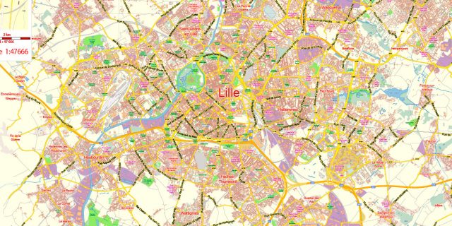 Lille France Map Vector Exact City Plan Low Detailed Street Map ...