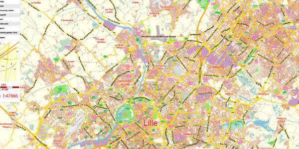 Lille France Map Vector Exact City Plan Low Detailed Street Map ...
