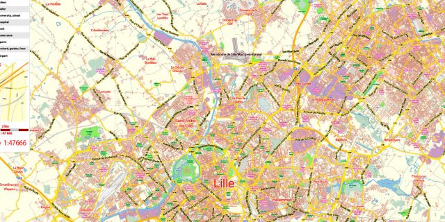 Lille France Map Vector Exact City Plan Low Detailed Street Map ...