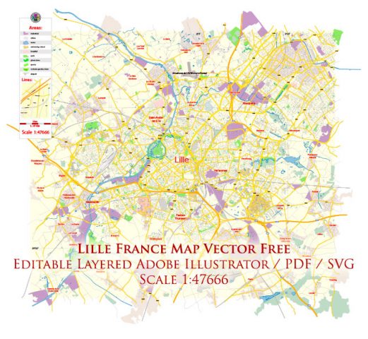 Lille France Map Vector Free Editable Layered Adobe Illustrator + PDF ...