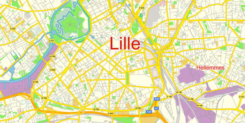 Lille France Map Vector Free Editable Layered Adobe Illustrator + PDF + SVG