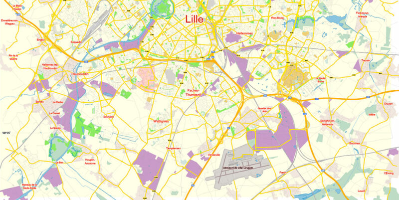 Lille France Map Vector Free Editable Layered Adobe Illustrator + PDF ...