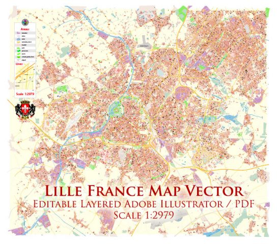 Lille France PDF Map Vector Exact City Plan Low Detailed Street Map ...