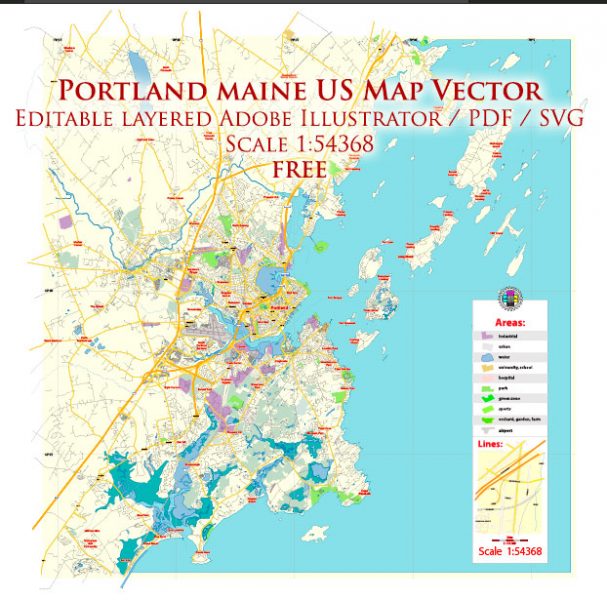 Portland Maine US Map Vector Free Editable Layered Adobe Illustrator ...