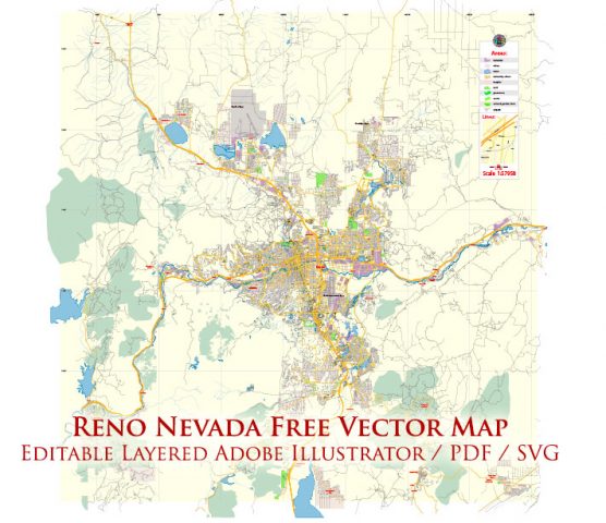 Reno Nevada US Map Vector Free Editable Layered Adobe Illustrator + PDF ...