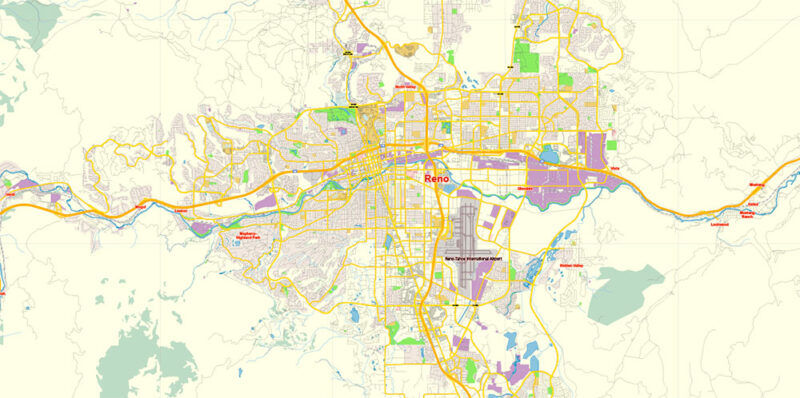 Reno Nevada US Map Vector Free Editable Layered Adobe Illustrator + PDF ...