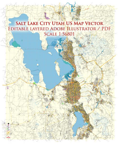 Salt Lake City Utah US PDF Map Vector Exact City Plan Low Detailed ...