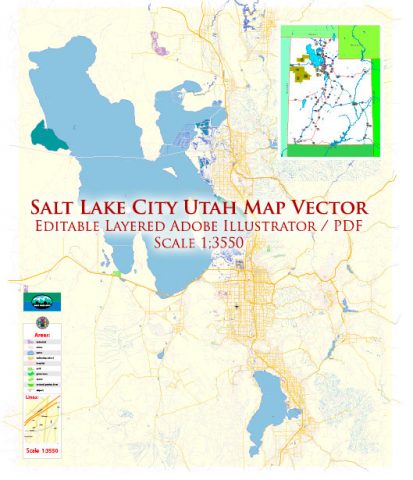 Salt Lake City Utah US PDF Map Vector Exact City Plan Low Detailed ...