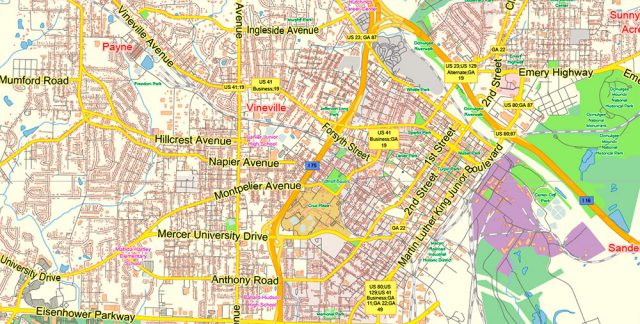 Macon Georgia US PDF Map Vector Exact City Plan LOW Detailed Street Map ...