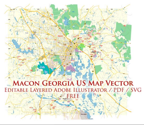Macon Georgia US Map Vector Free Editable Layered Adobe Illustrator ...