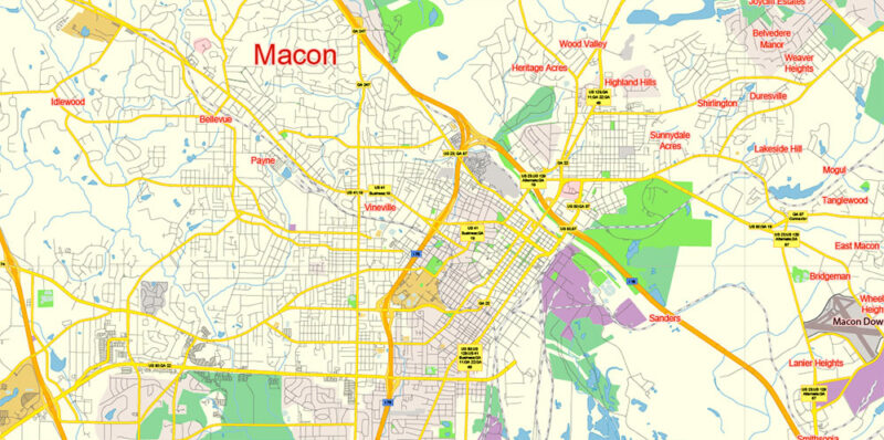 Macon Georgia US Map Vector Free Editable Layered Adobe Illustrator ...