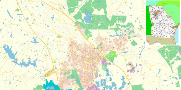Macon Georgia US PDF Map Vector Exact City Plan High Detailed Street ...