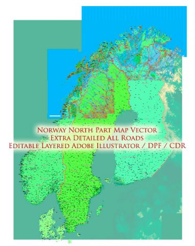Norway PDF Map Vector Full Extra High Detailed 01 (all roads) in ONE ...