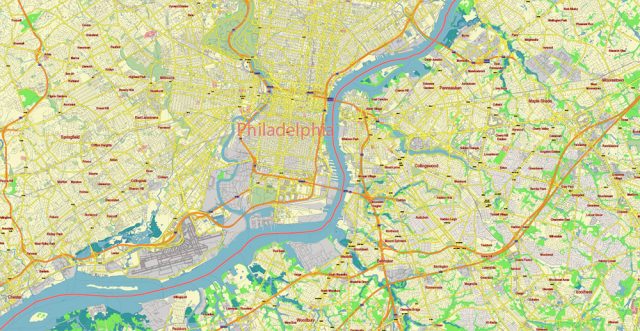 Philadelphia Pennsylvania US Map Vector Free Editable Layered Adobe ...