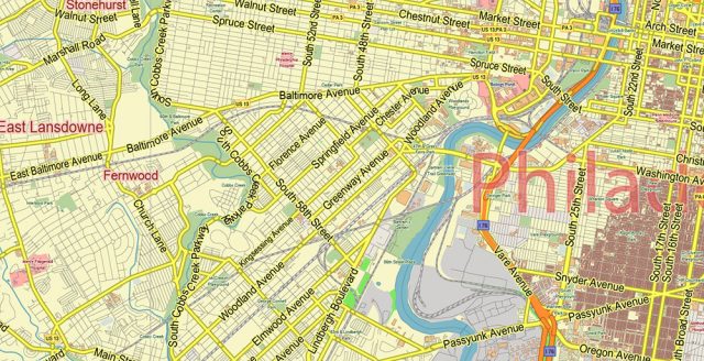 Philadelphia Pennsylvania US Vector Map Exact City Plan & Street Map ...