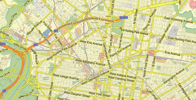 Philadelphia Pennsylvania US Vector Map Exact City Plan & Street Map ...