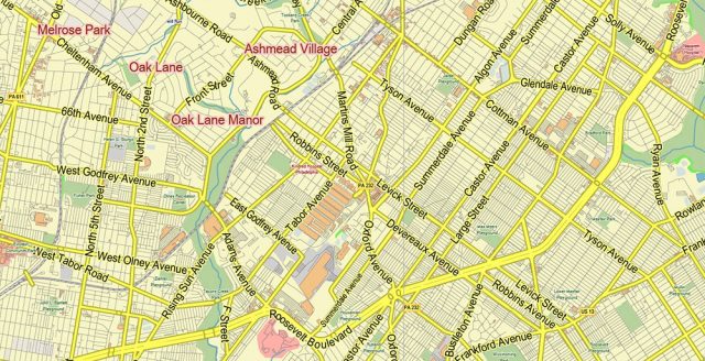 Philadelphia Pennsylvania US Vector Map Exact City Plan & Street Map ...