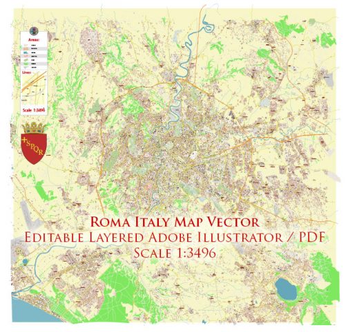 Roma Rome Italy Map Vector Exact City Plan High Detailed Street Map ...