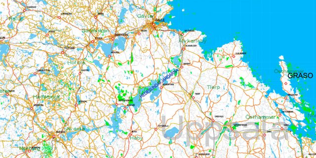 Sweden Map Vector CDR Full Extra High Detailed 01 (all roads) + Relief ...
