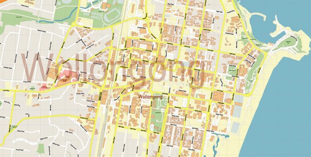 Wollongong Australia Map Vector Exact City Plan High Detailed Street ...