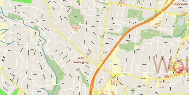 Wollongong Australia Map Vector Exact City Plan High Detailed Street ...